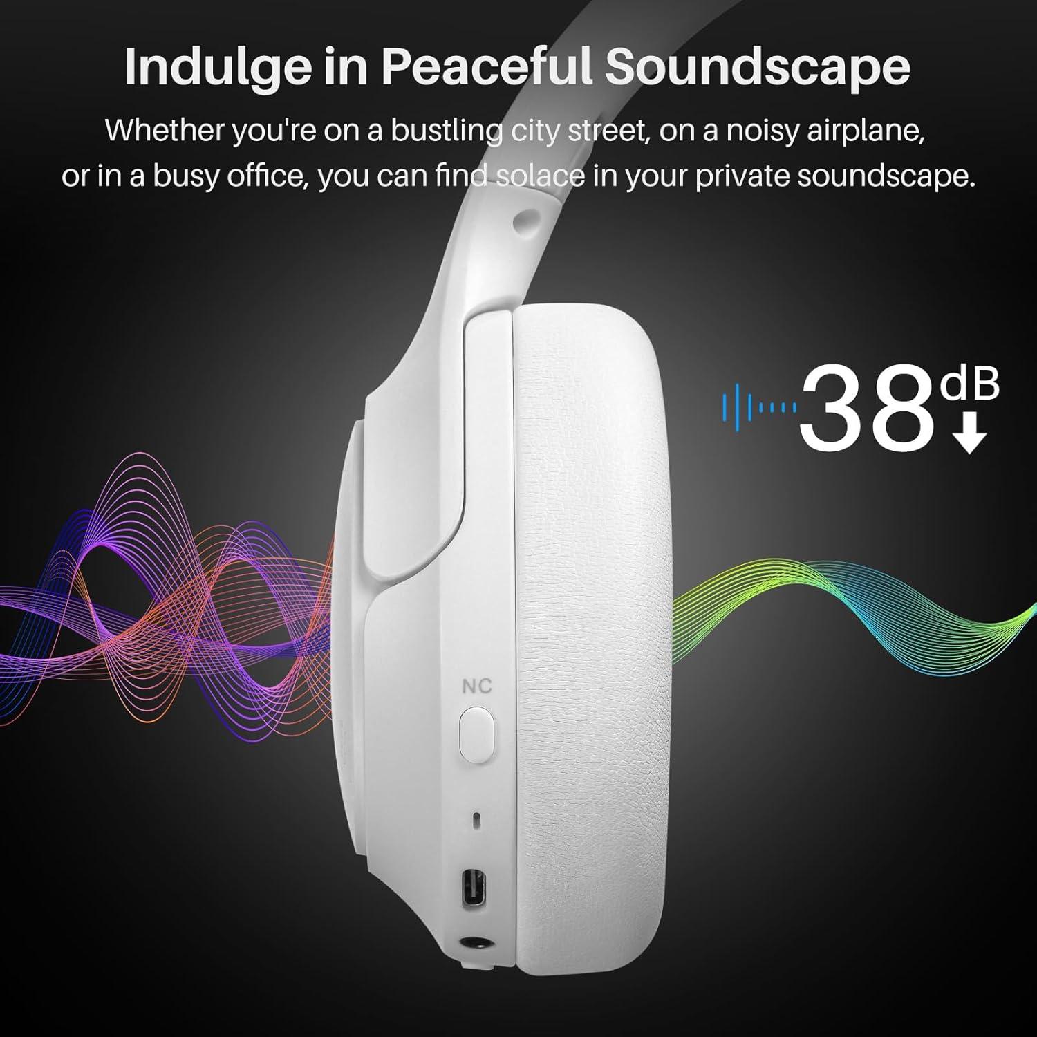 TOZO HT3 Hybrid Noise Cancelling Headphones, 90H Playtime Wireless Over ...