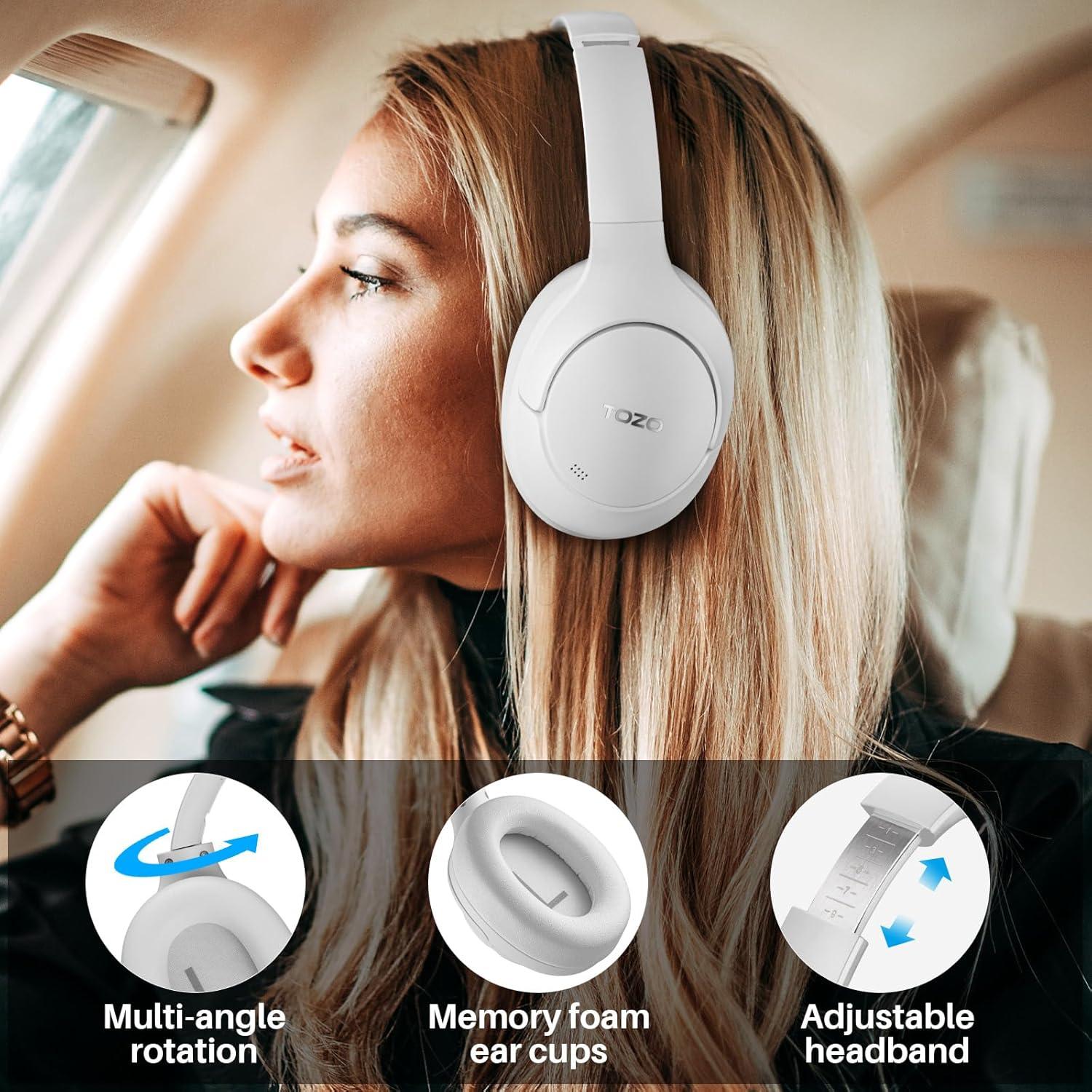 TOZO HT3 Hybrid Noise Cancelling Headphones, 90H Playtime Wireless Over ...